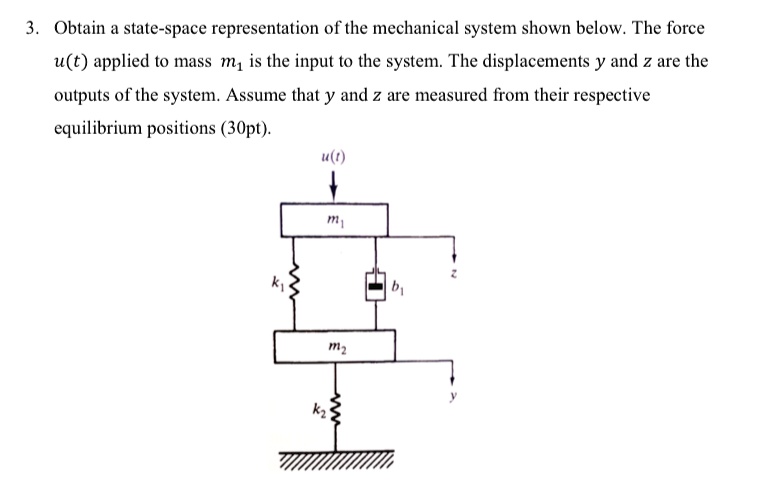 3 obtain a state space representation of the mechanical system shown below the force ut applied ...