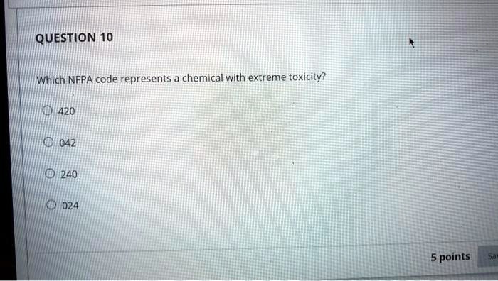 SOLVED: QUESTION 10 Which NFPA code represents a chemical with extreme ...