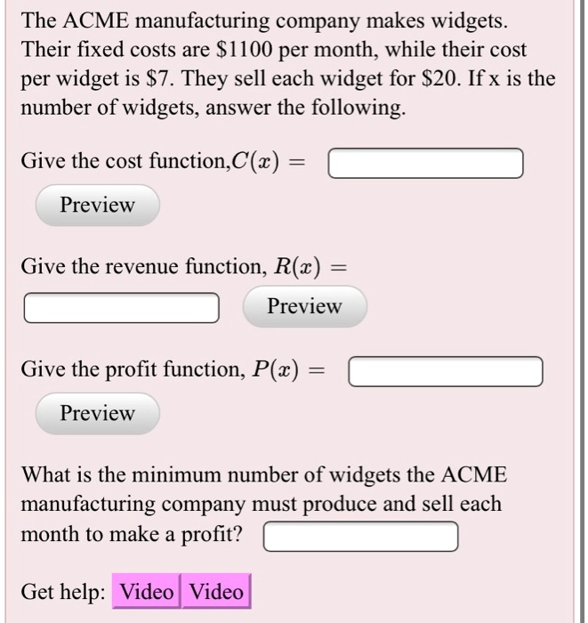 The ACME manufacturing company makes widgets. Their fixed...