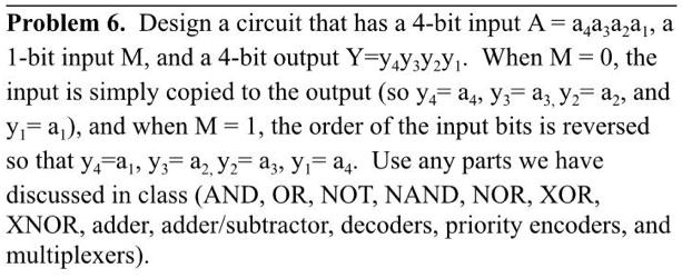 Solved Problem 6 Design A Circuit That Has A 4 Bit Input A Aaaa A 5315