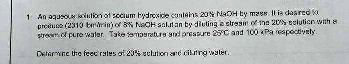 SOLVED: An aqueous solution of sodium hydroxide contains 20% NaOH by ...