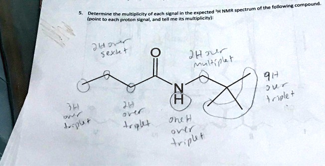 SOLVED: Following compound NMR spectrum. Determine the multiplicity of each signal in the ...
