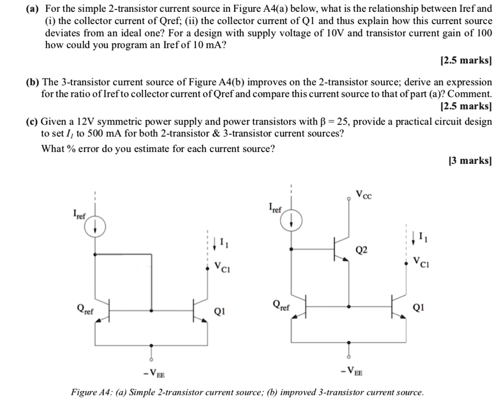 (a) For the simple 2-transistor current source in Figure A4(a) below ...