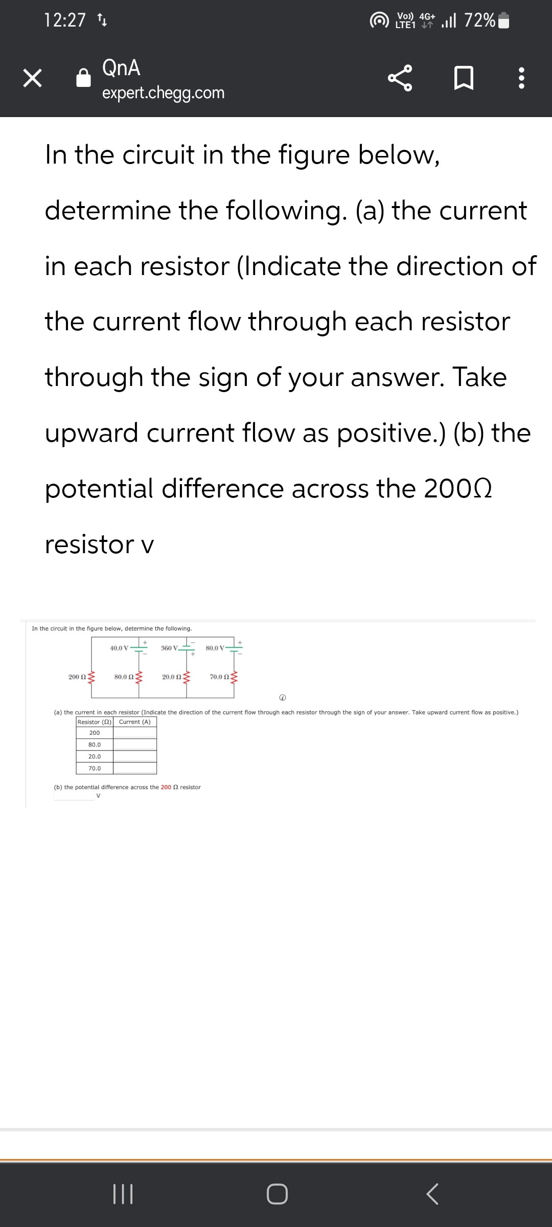 12: 27^t↓ In the circuit in the figure below, determine the following. (a) the current in each ...