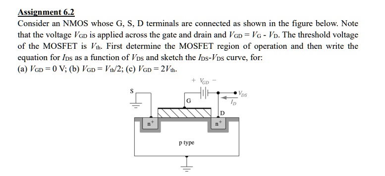 SOLVED: Assignment 6.2: Consider an NMOS whose G, S, D terminals are connected as shown in the ...