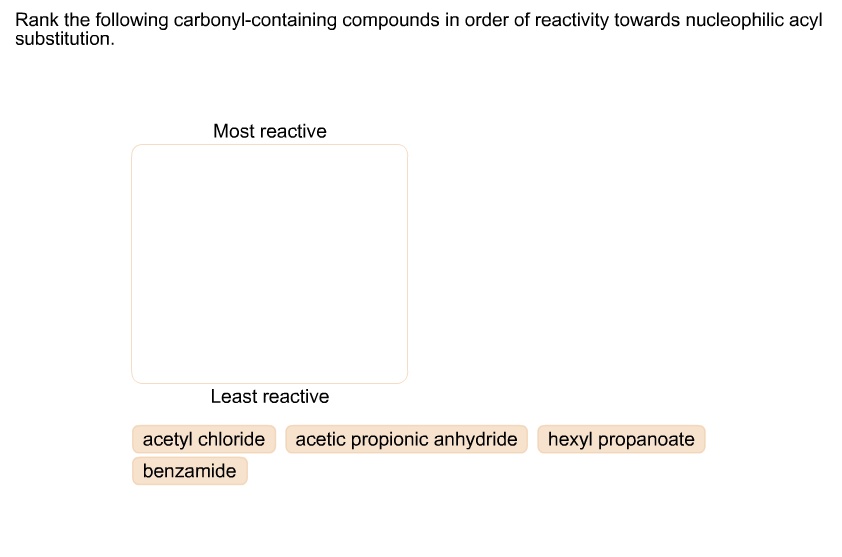 Solved Rank The Following Carbonyl Containing Compounds In Order Of