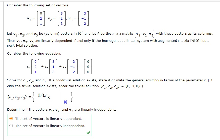SOLVED:Consider the following set of vectors_ Let Vi' Vz' and Vg be ...