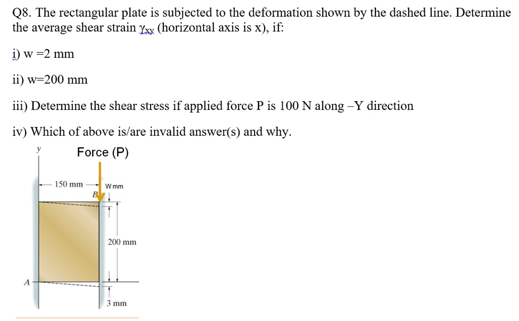 Q8. The rectangular plate is subjected to the deformation shown by the ...