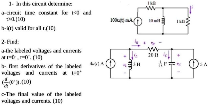 SOLVED: 1- In this circuit, determine: a) The circuit time constant for (t 0). (10) b) The valid ...