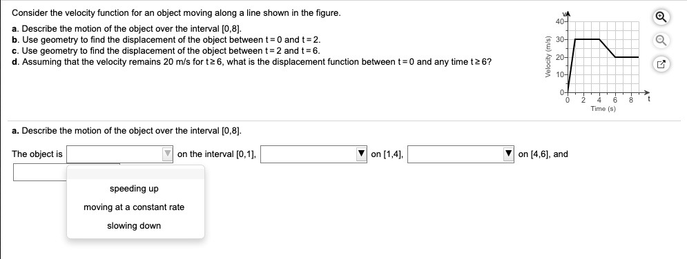 SOLVED: Consider the velocity function for an object moving along line shown in the figure ...