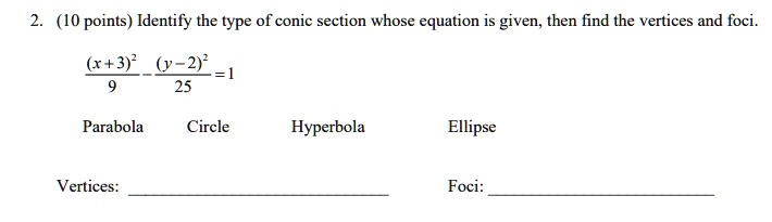 SOLVED:(10 points) Identify the type of conic section whose equation is ...