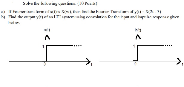 SOLVED: Solve the following questions. (10 Points) a) If Fourier transform of x(t) is X(w), than ...