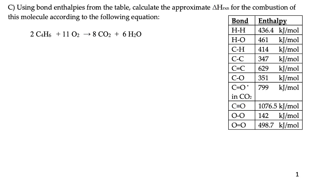 c using bond enthalpies from the table calculate the approximate ahrxn ...