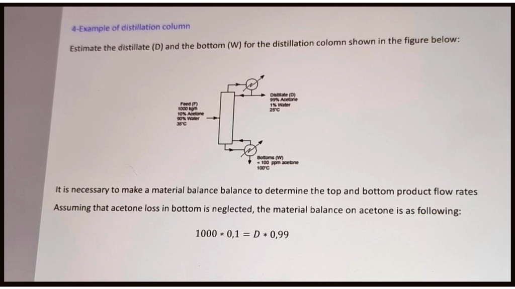 4 example of distillation column estimate the distillate d and the ...