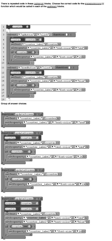 SOLVED: T There is repeated oode in these guxcud; blocks. Choose the correct code for the vaihi ...