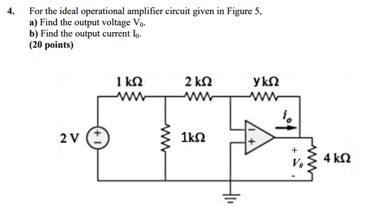4. For the ideal operational amplifier circuit given in Figure 5, a) Find the output voltage Vo ...