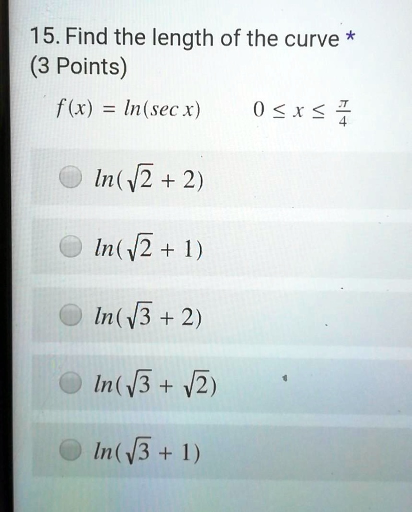 SOLVED: Find the length of the curve f(x) = ln(sec x) 0