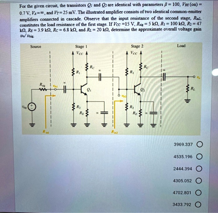 SOLVED: For the given circuit, the transistors Q1 and Q2 are identical with parameters Î² = 100 ...