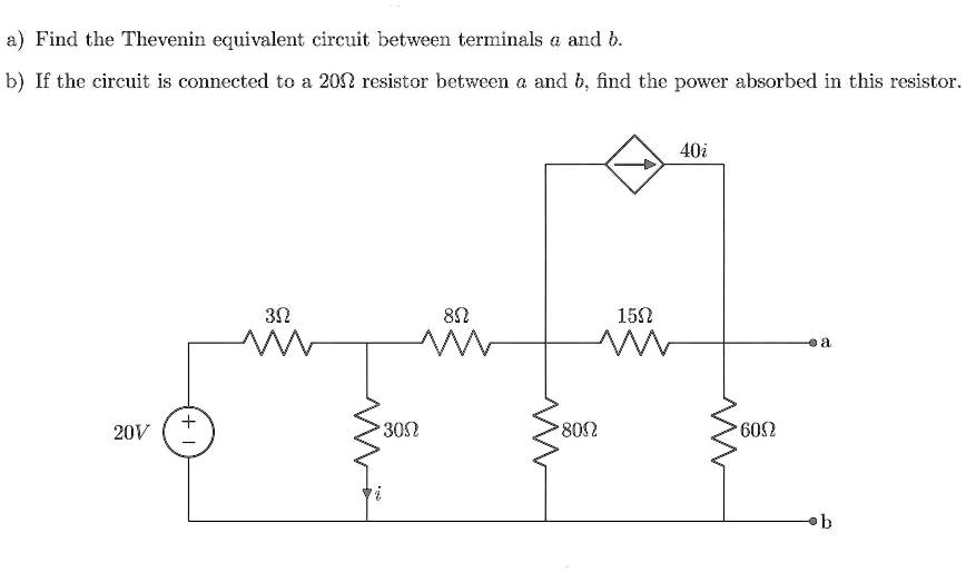 SOLVED: a. Find the Thevenin equivalent circuit between terminals a and b. b. If the circuit is ...