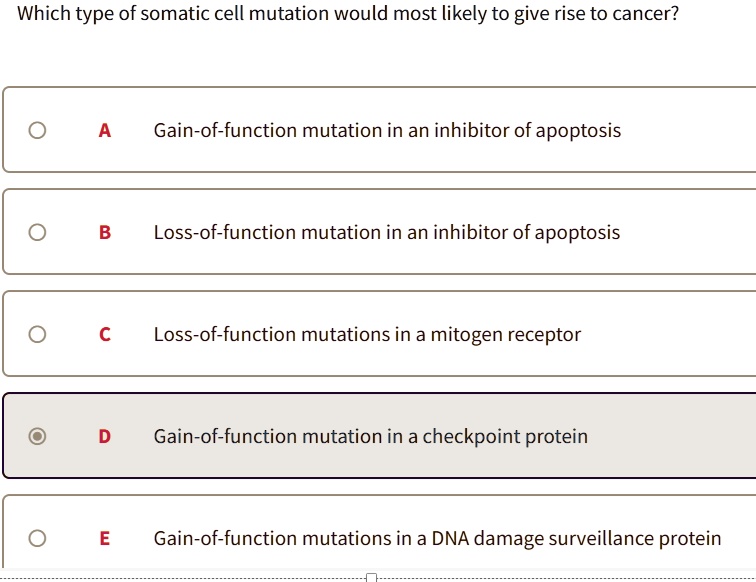 Solved Which Type Of Somatic Cell Mutation Would Most Likely To Give
