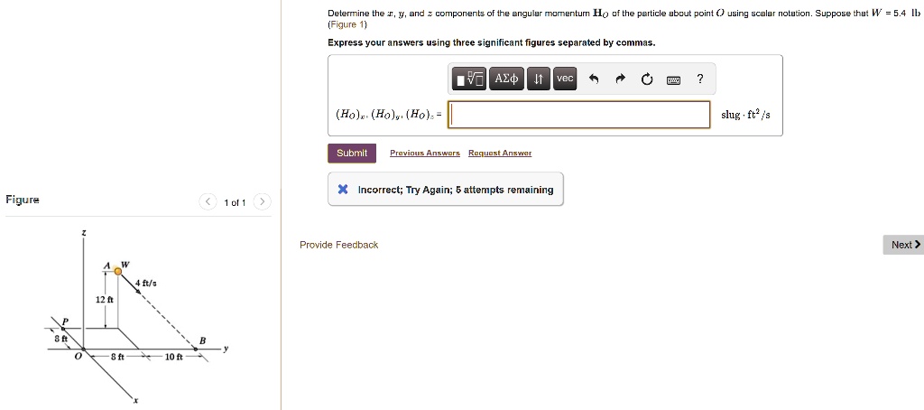 Determine the x, y, and z components of the angular momentum HO of the particle about point O ...