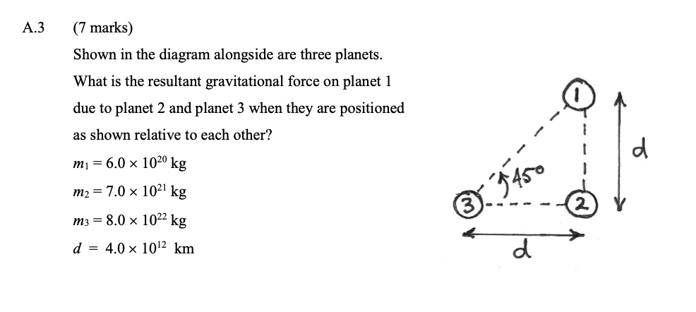 A.3 (7 marks) Shown in the diagram alongside are three planets. What is ...