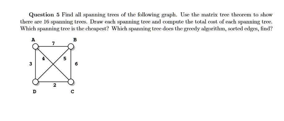 Solved Question 5 Find All Spanning Trees Of The Following Graph Use The Matrix Tree Theorem