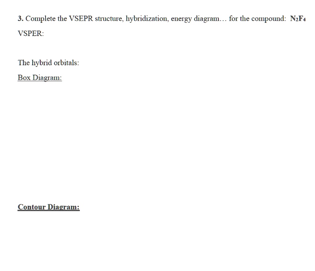 SOLVED: 3. Complete the VSEPR structure, hybridization, energy diagram ...