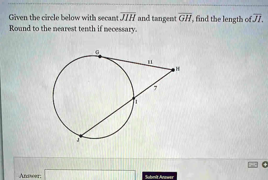 Given the circle below with secant JIH and tangent GH, find the length ...