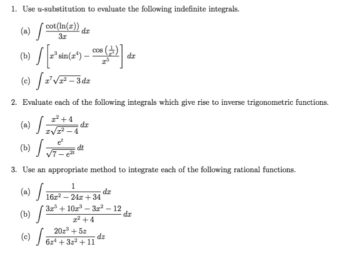SOLVED:Use u-substitution to evaluate the following indefinite ...