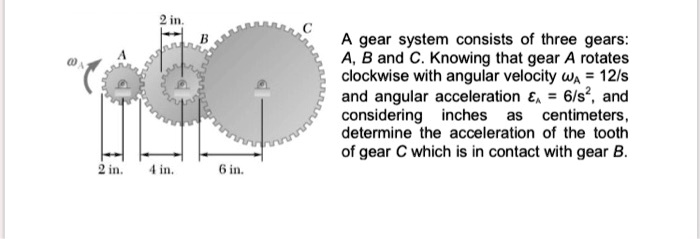 2 in. C B A 2 in. 4 in. 6 in. A gear system consists of three gears: A, B and C. Knowing that ...