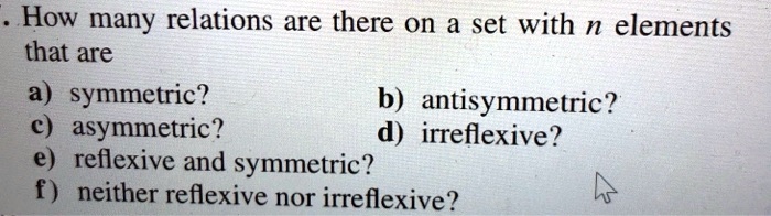 How Many Relations Are There On A Set With N Elements That Are A Symmetric C Asymmetric E