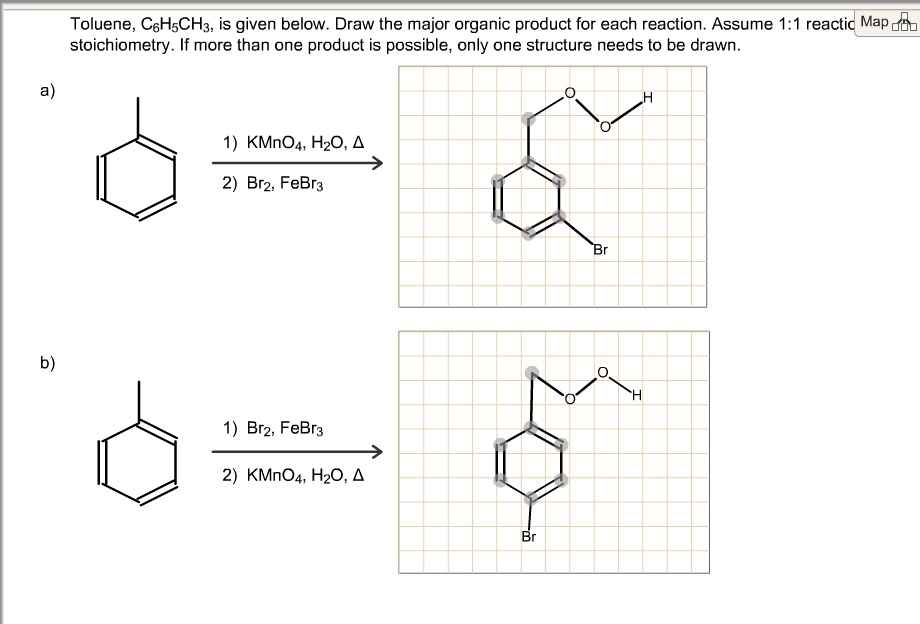 SOLVED: Toluene, CsHsCH3; is given below. Draw the major organic ...