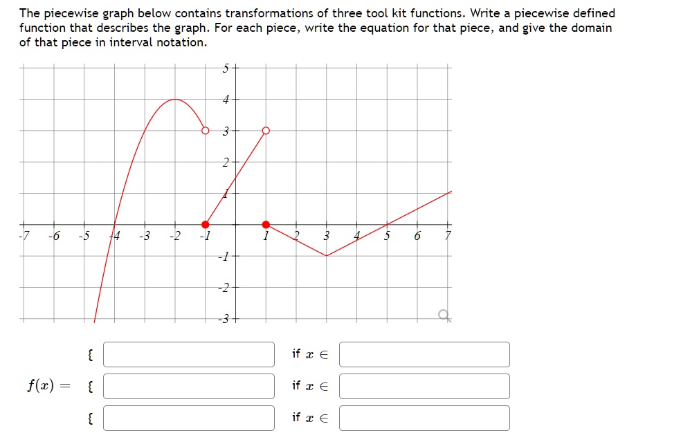 SOLVED: The piecewise graph below contains transformations of three ... SOLVED: The piecewise graph below contains transformations of three ...
