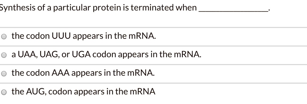 SOLVED: Synthesis of a particular protein is terminated when the codon ...