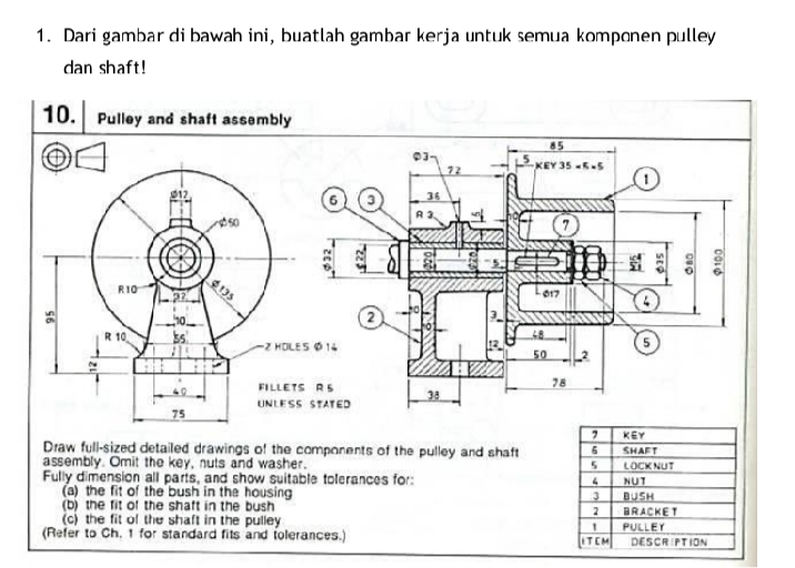 1. Dari gambar di bawah ini, buatlah gambar kerja untuk semua komponen ...