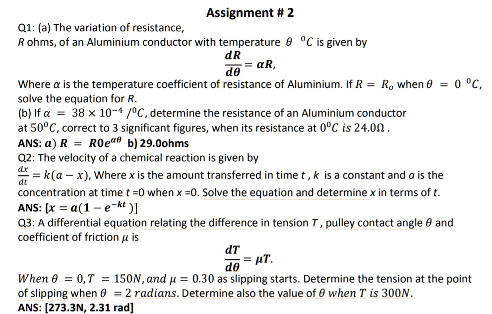 assignment 2 q1 a the variation of resistance r ohms of an aluminium ...