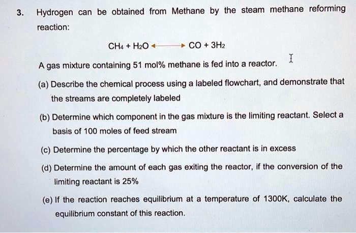 SOLVED: Hydrogen can be obtained from Methane by the steam methane reforming reaction: CH4 + H2O ...