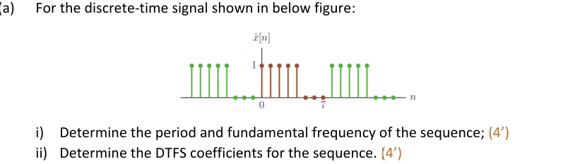 for the discrete time signal shown in below figure i determine the period and fundamental ...