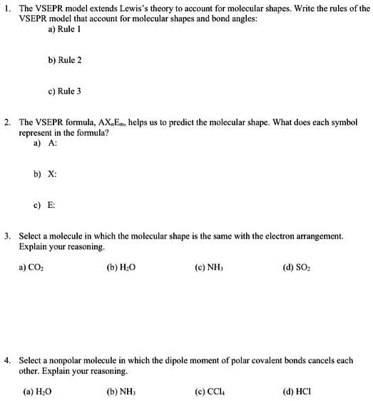 SOLVED: The VSEPR model extends Lewis' theory to account for molecular ...