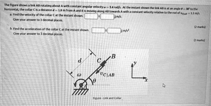 SOLVED: The figure shows a link AB rotating about A with constant angular velocity w = 2.4 rad/s ...