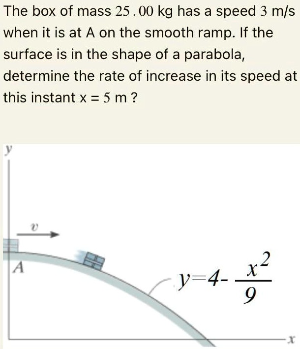 SOLVED: The box of mass 25 . 00 kg has a speed 3 m/s when it is at A on ...
