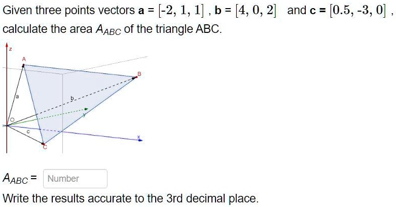 Given three points vectors a = [-2, 1, 1], b = [4, 0, 2] and c = [0.5 ...