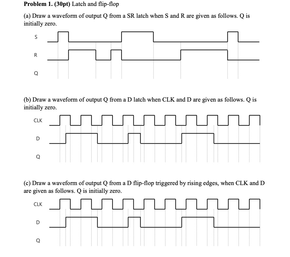 Problem 1 30pt Latch And Flip Flop A Draw A Waveform Of Output Q
