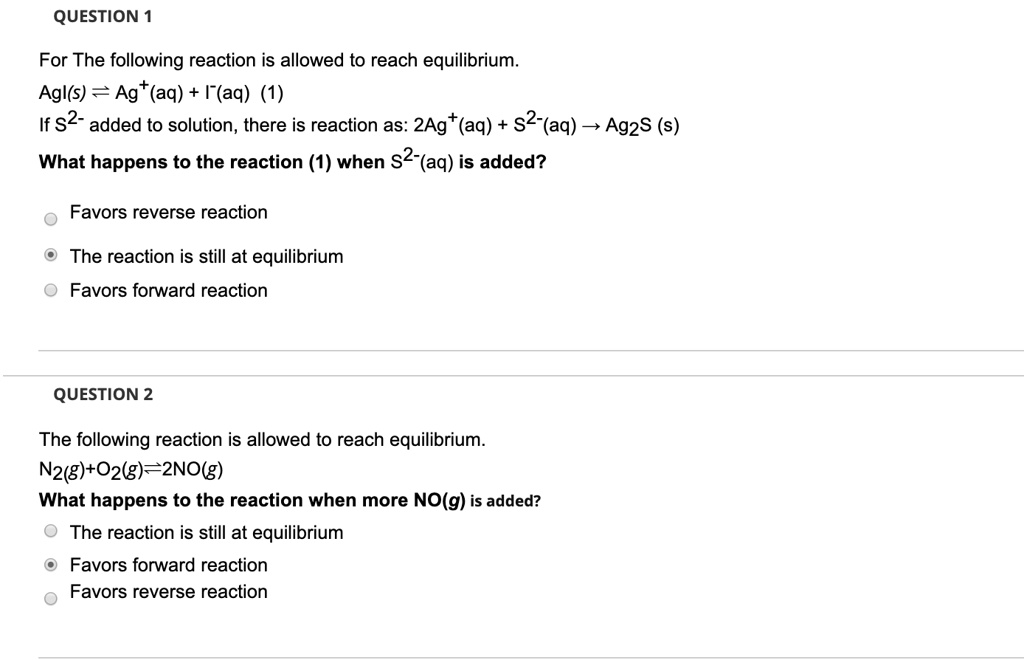 SOLVED: QUESTION 1 For The following reaction is allowed to reach ...