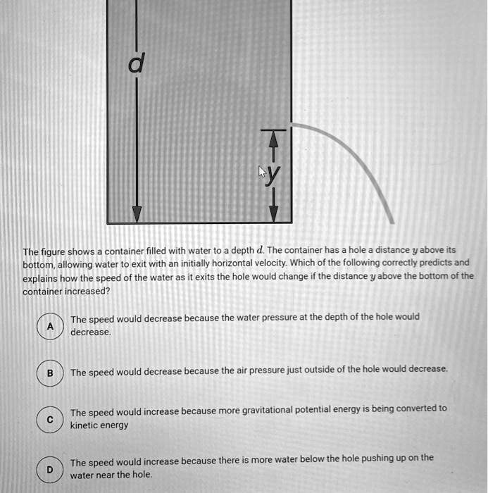 d The figure shows a container filled with water to a depth d. The ...