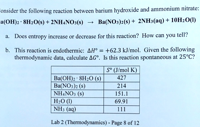 SOLVED: onsider the following reaction between barium hydroxide and ammonium nitrate: a(OH)z ...