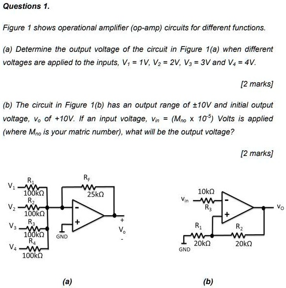 SOLVED: Figure 1 shows operational amplifier (op-amp) circuits for different functions. a ...