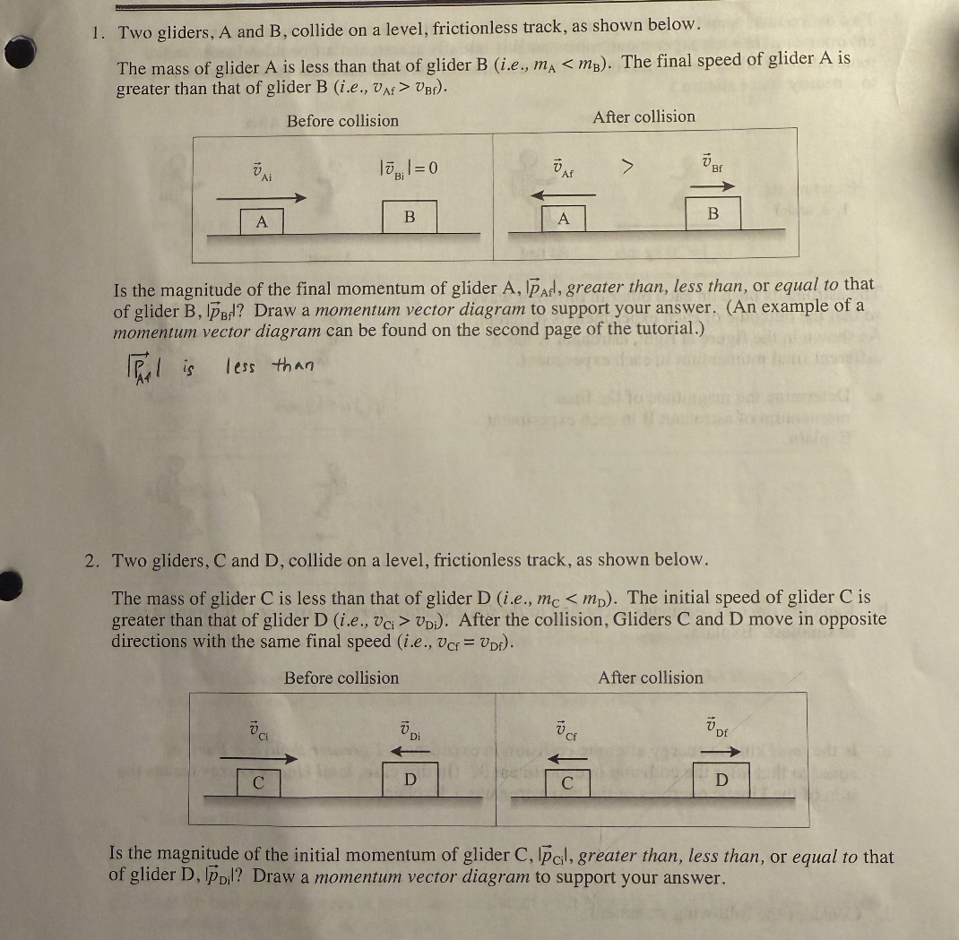 1. Two gliders, A and B, collide on a level, frictionless track, as ...
