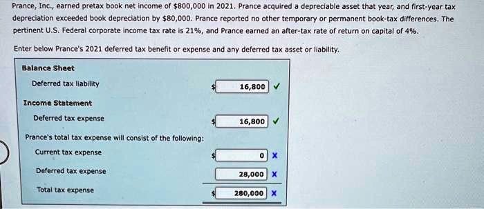SOLVED: Prance, Inc., earned pretax book net income of 800,000 in 2021 ...